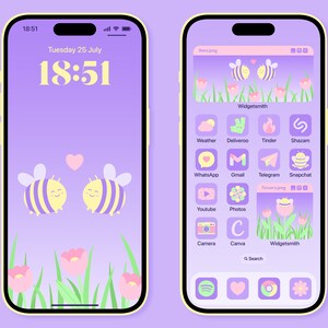 Happy Bees App Icon Pack, Summer & Flowers Ios App Covers, Botanical ...