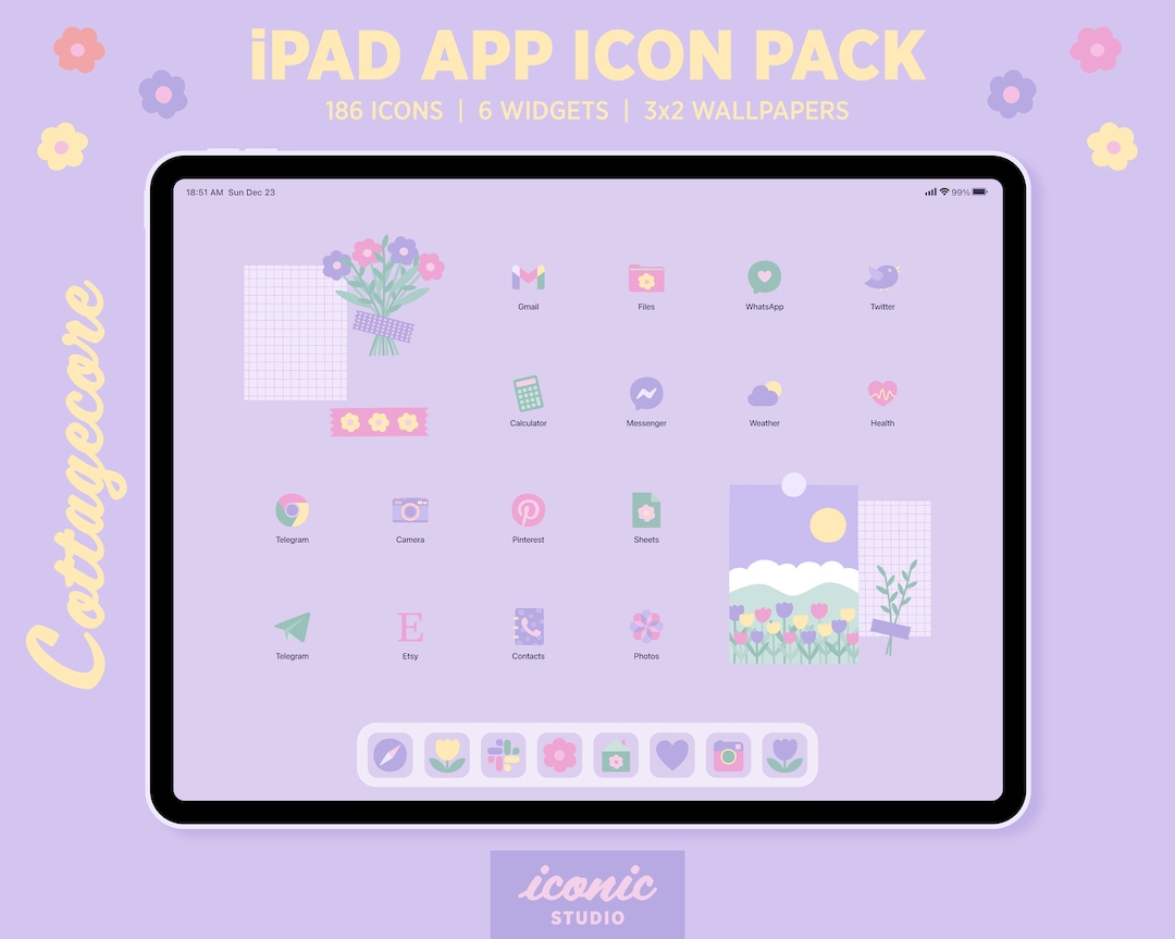 Cottagecore iPad App Icon Pack, Lilac App Icons Widgets Wallpapers ...