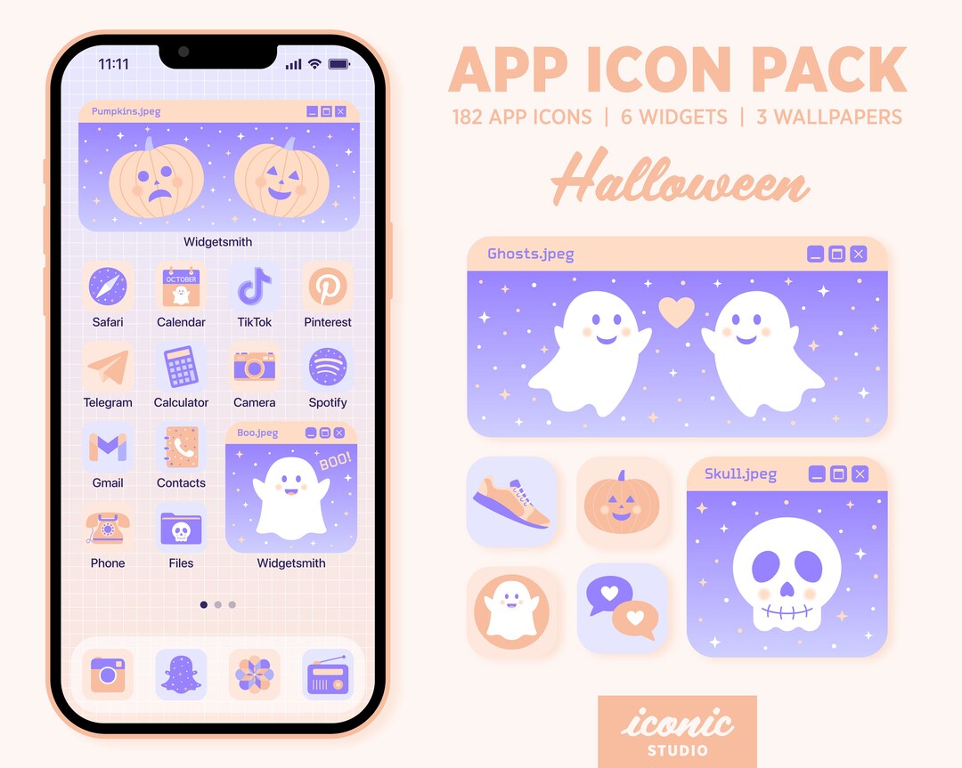 Halloween App Icon Pack, Spooky Season Theme, Pastel, Android & iPhone ...