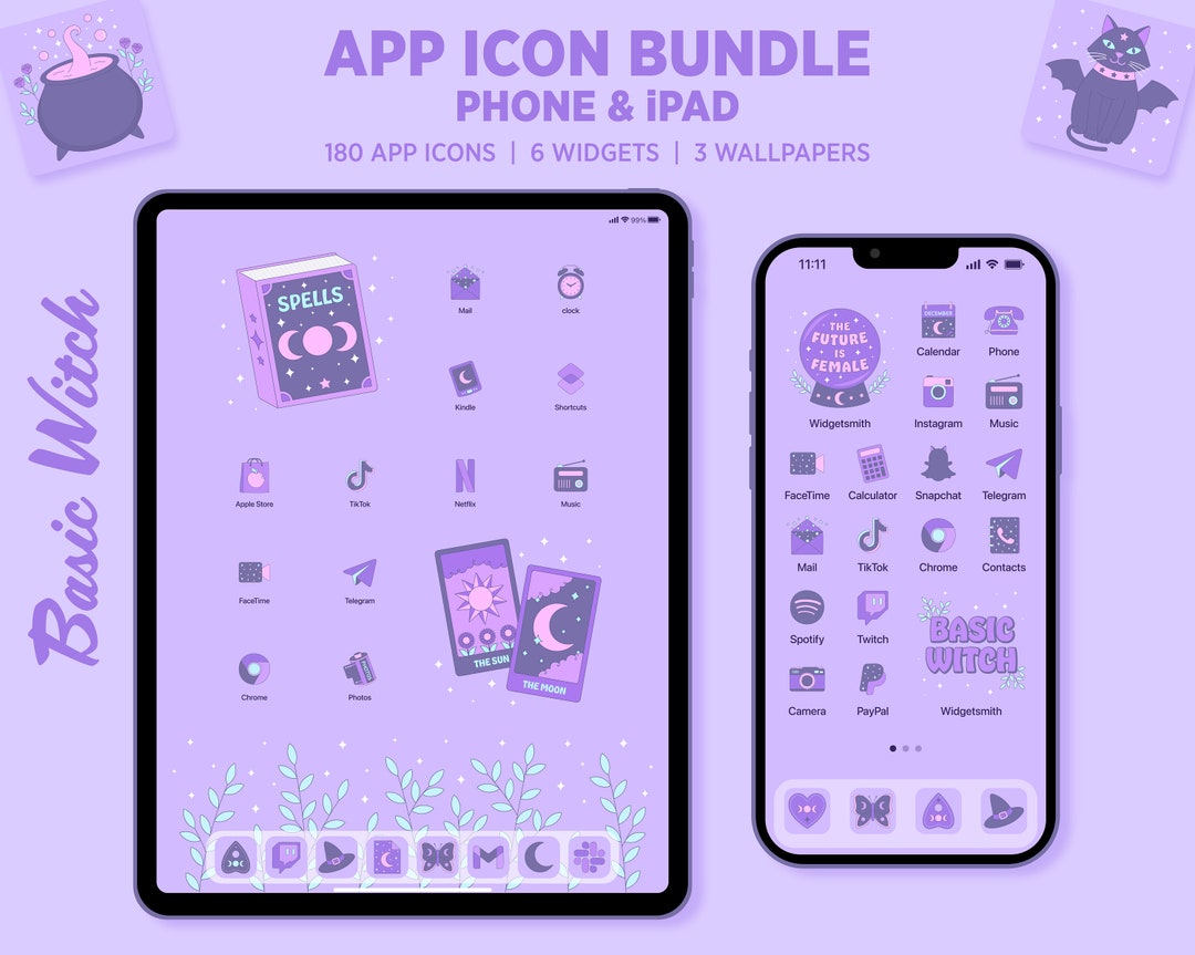 Purple Witchy App Icon Bundle, Feminist Widgets Icons Wallpapers, Phone ...
