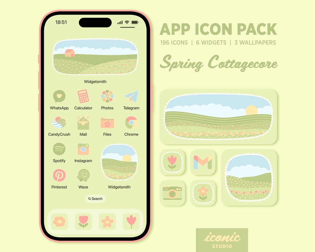 Cottagecore Aesthetic App Icon Pack, Cute Green Spring App Icons ...