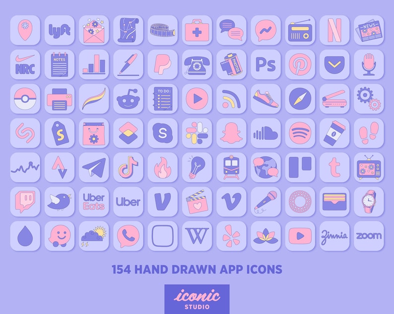 Cute Purple and Pink App Icon Pack Ios 14 15 & Android App | Etsy