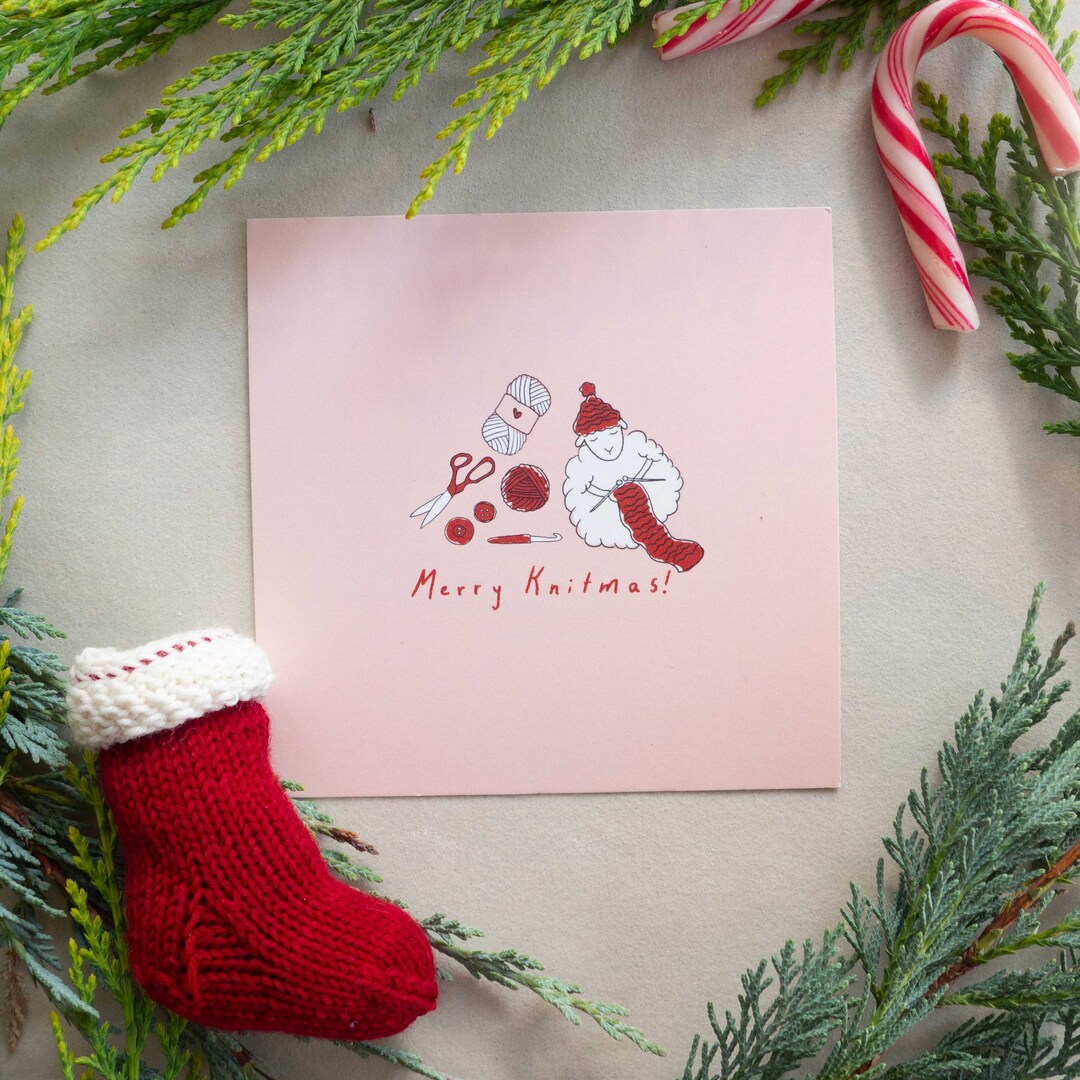 Hand-illustrated Christmas Card for Knitting and Crochet Lovers Merry ...
