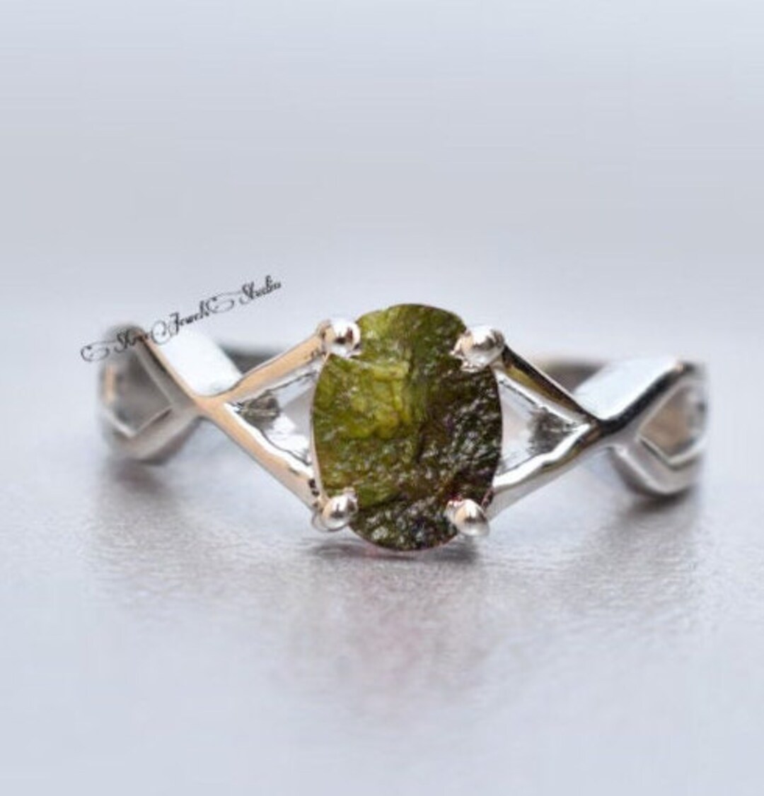 Natural Raw Moldavite Gemstone in Sterling Silver | Handmade Ring ...