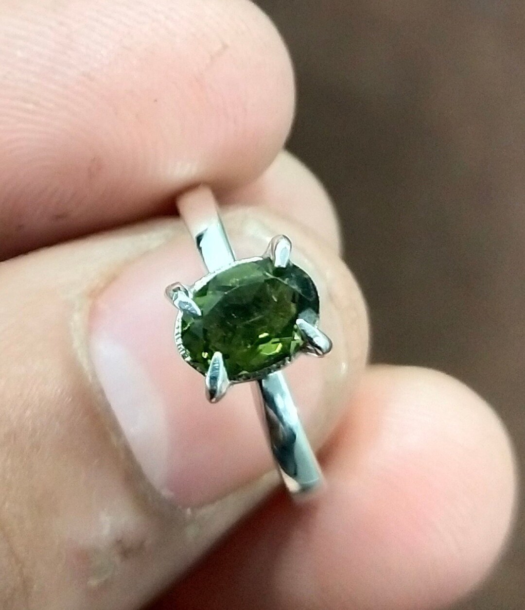 Natural Cut Moldavite Gemstone Ring in Sterling Silver | Statement Ring ...