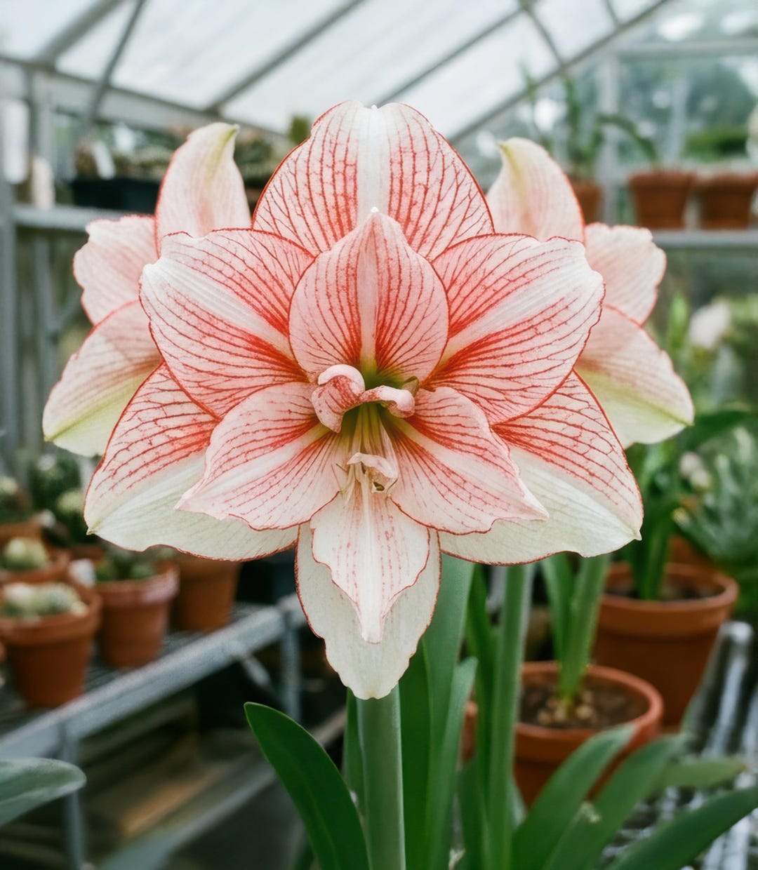 2 Red White Picotee Double Amaryllis Bulb, Veined Hippeastrum Flower ...