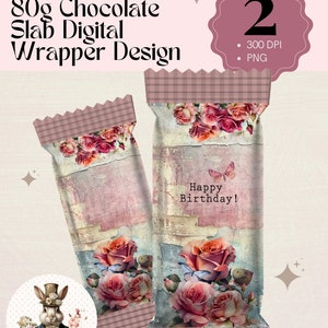 Grunge Pink Roses Chocolate Wrapper: Birthday Gift (digital Download ...