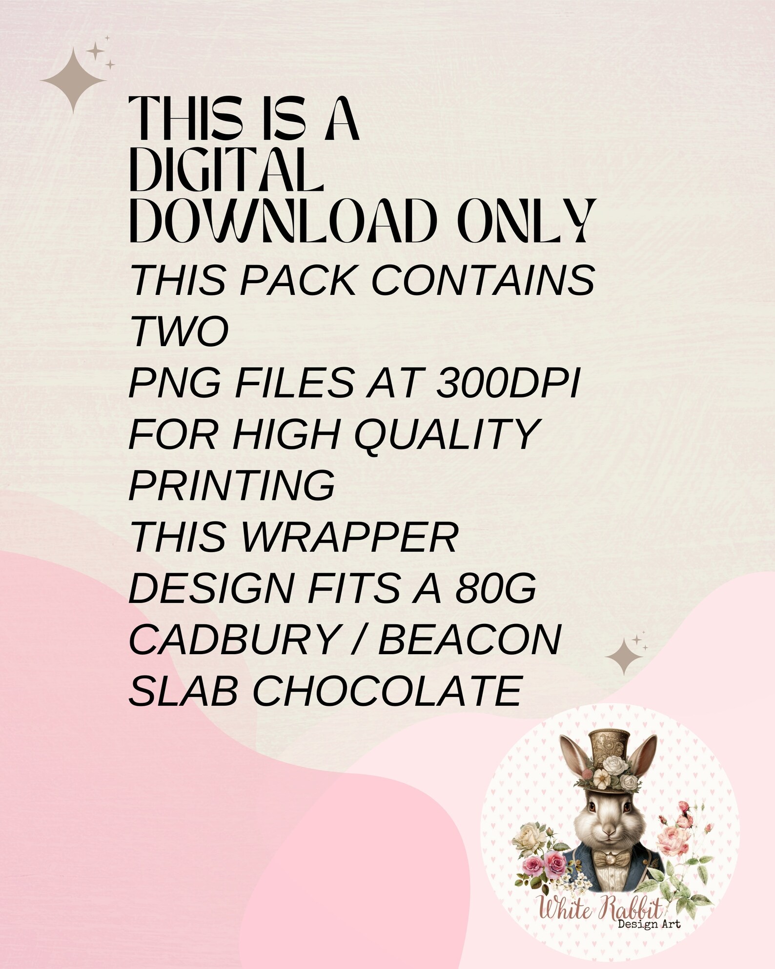 Vintage Peony Bunny Rabbit Chocolate Wrapper - Digital Download - 80g ...