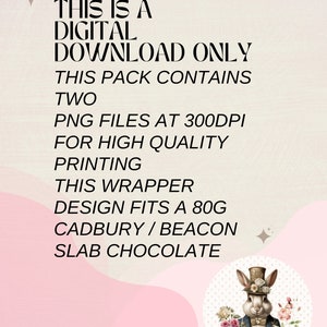 Vintage Peony Bunny Rabbit Chocolate Wrapper - Digital Download - 80g ...