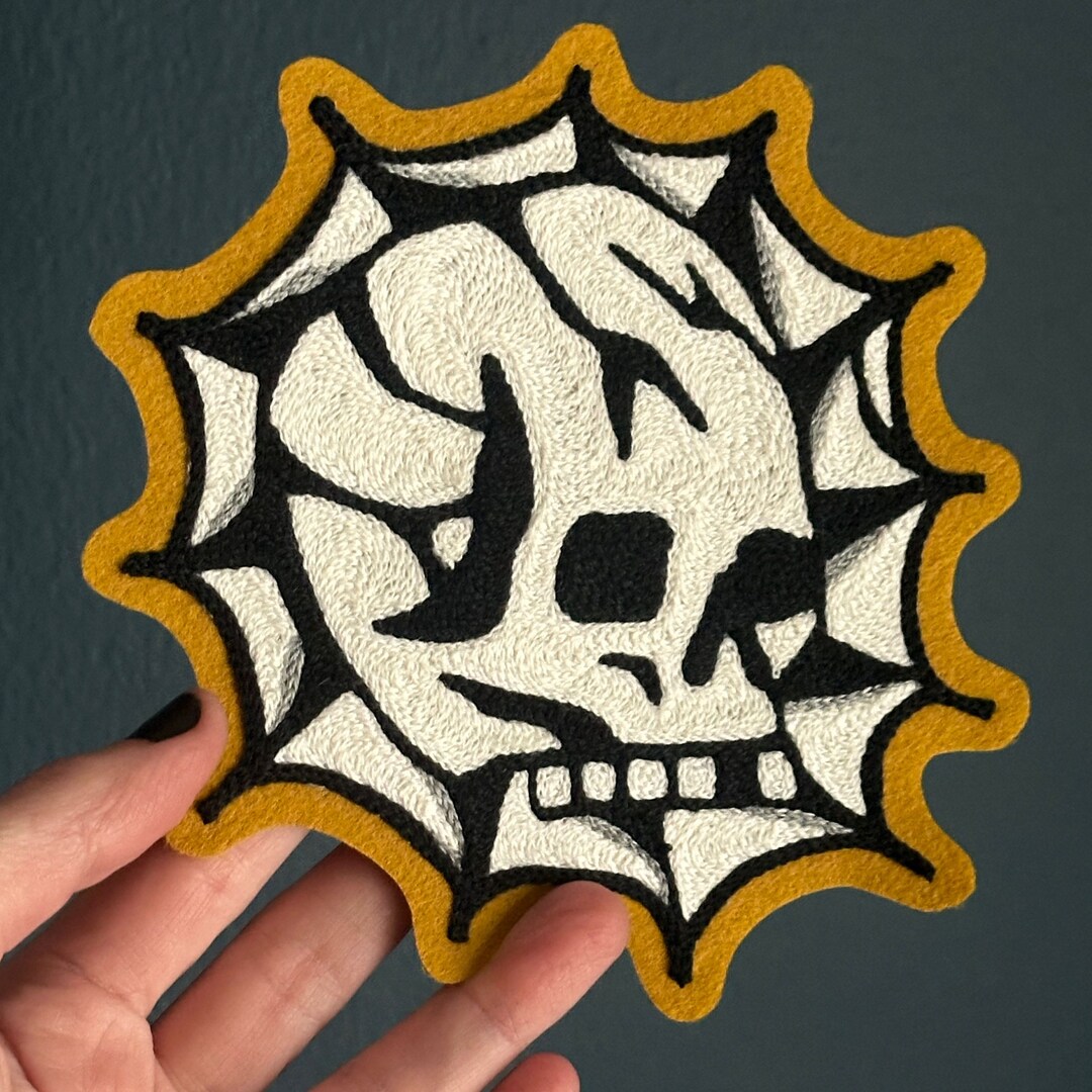 Traditional Skull in Web Chainstitch Embroidery Patch - Etsy