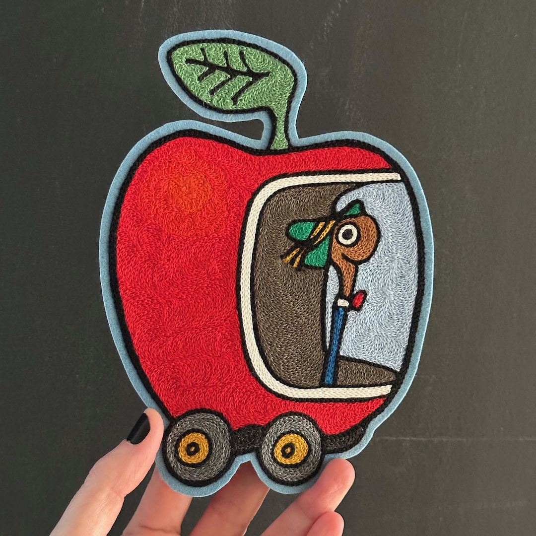 Larger Richard Scarry Lowly Worm Apple Car Chainstitch Embroidery Patch ...