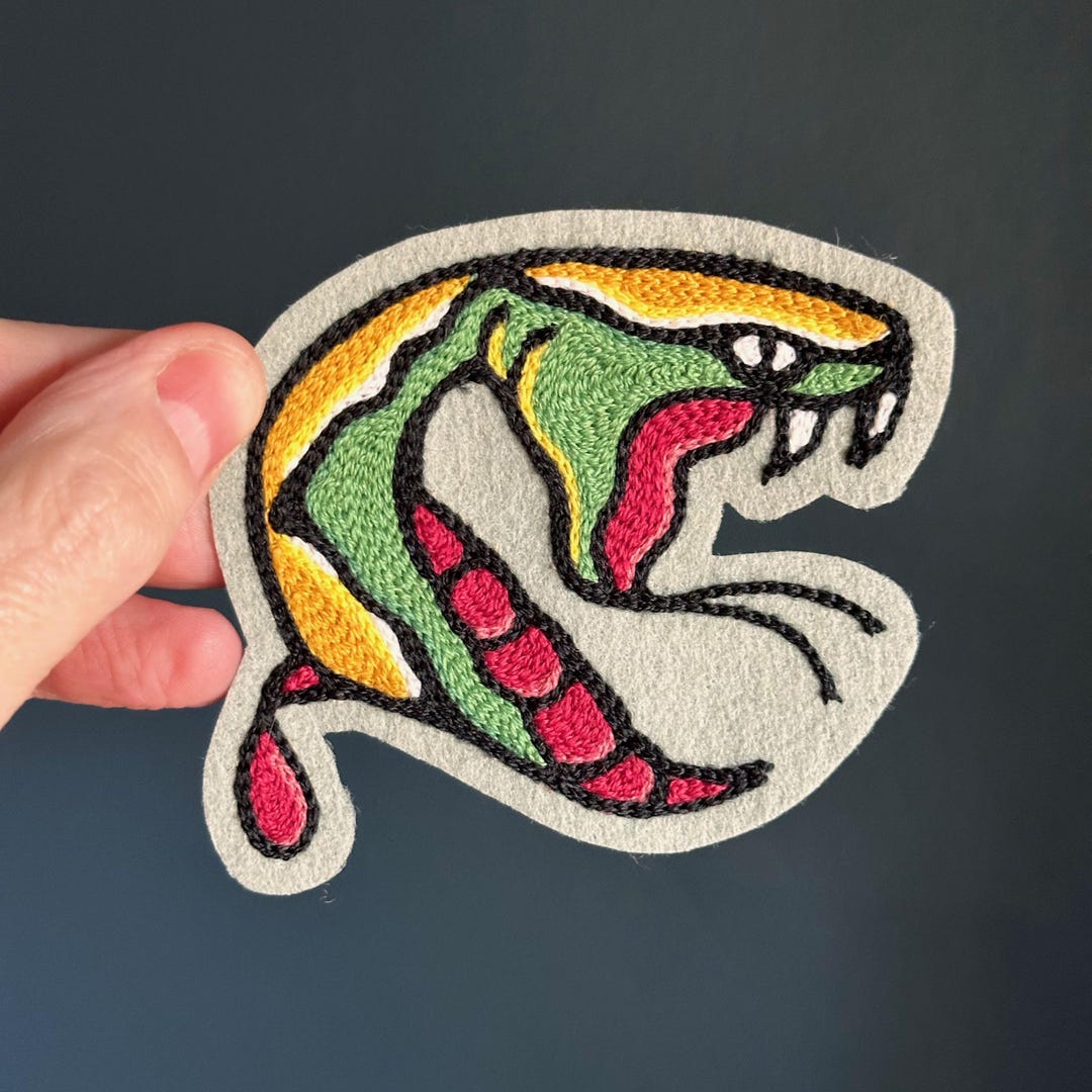 Striking Snake Traditional Tattoo Flash Chainstitch Embroidery Patch - Etsy
