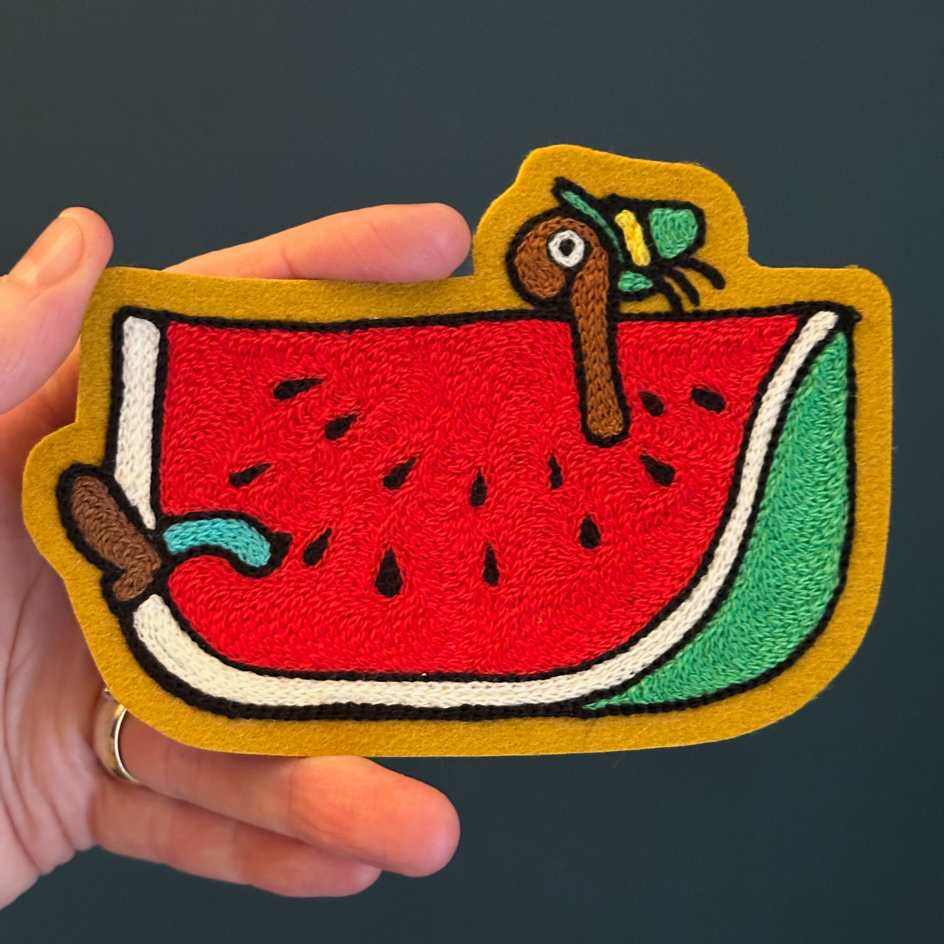 Richard Scarry Lowly Worm in a Watermelon Slice Chainstitch Embroidery ...