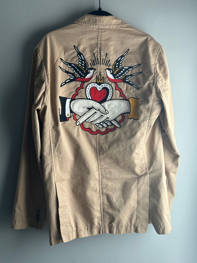 Fede Handshake Tattoo Flash Chainstitched Vintage Jacket - Etsy