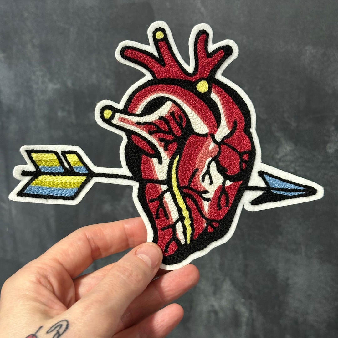 Dan Higgs Pierced Heart Tattoo Flash Chainstitch Embroidery Patch - Etsy