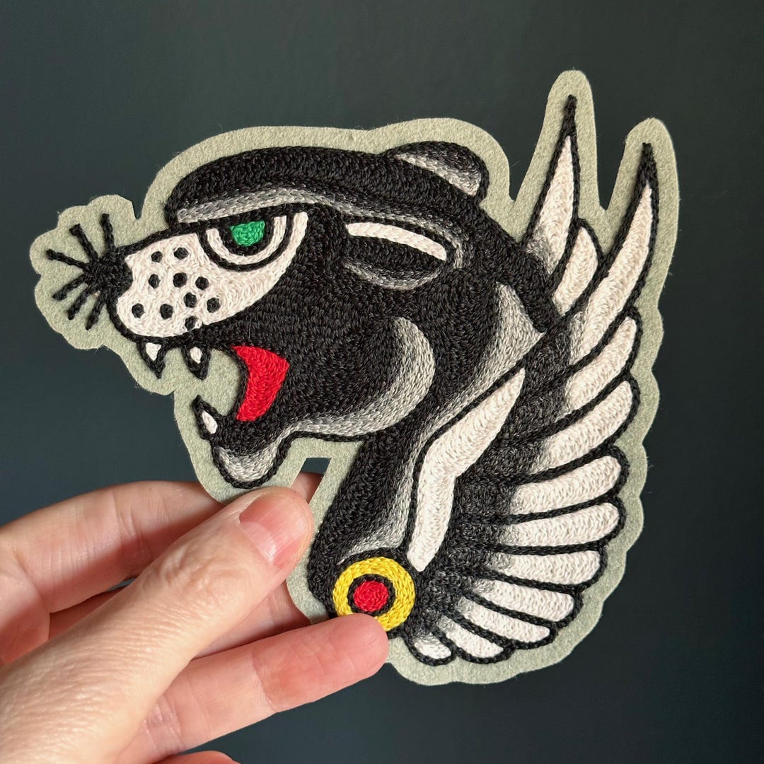 Winged Panther Traditional Tattoo Flash Chainstitch Embroidery Patch - Etsy