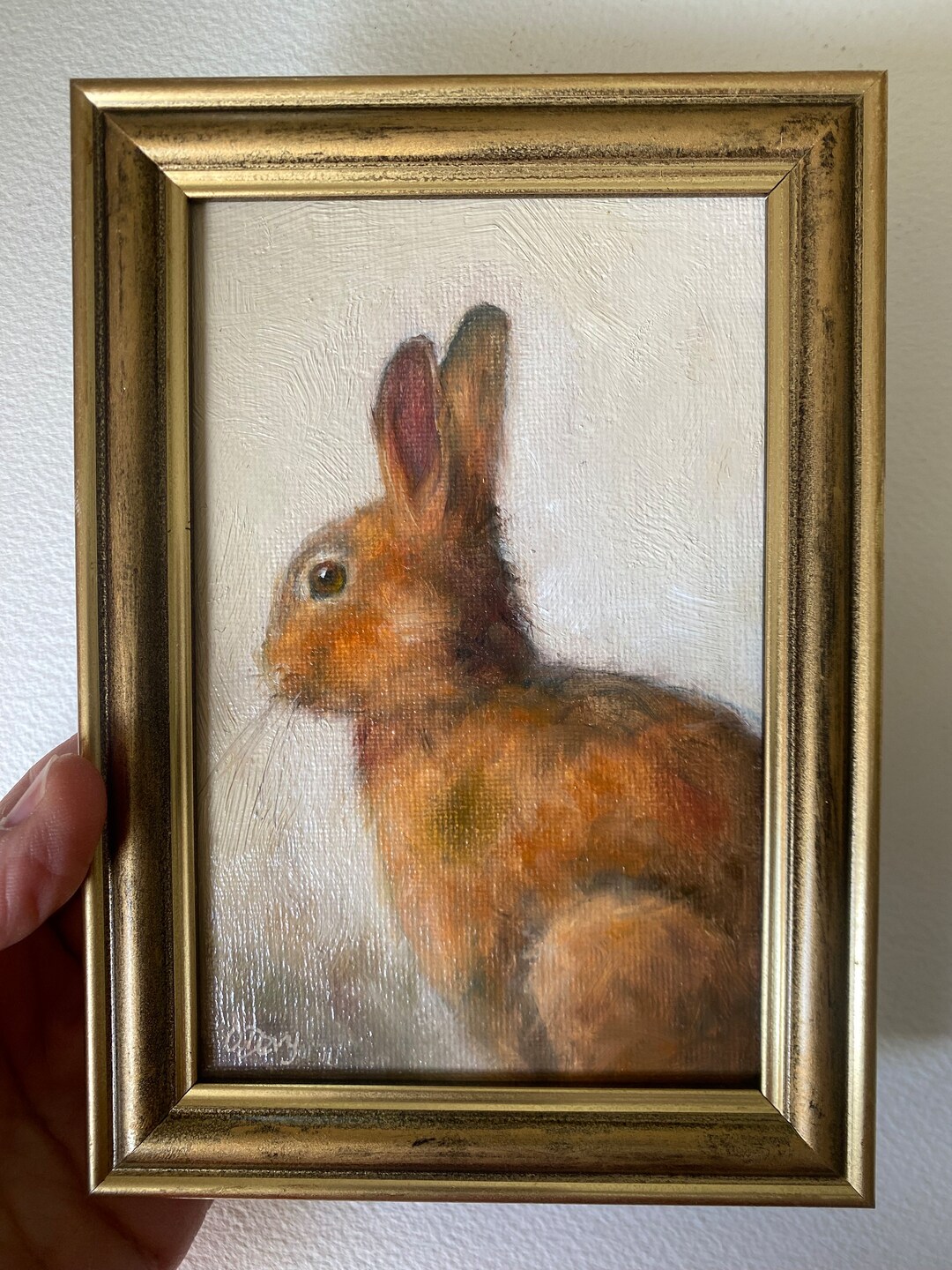 Original Rabbit Oil Painting/ Bunny Oil Painting /animal Art 4x6 Framed ...