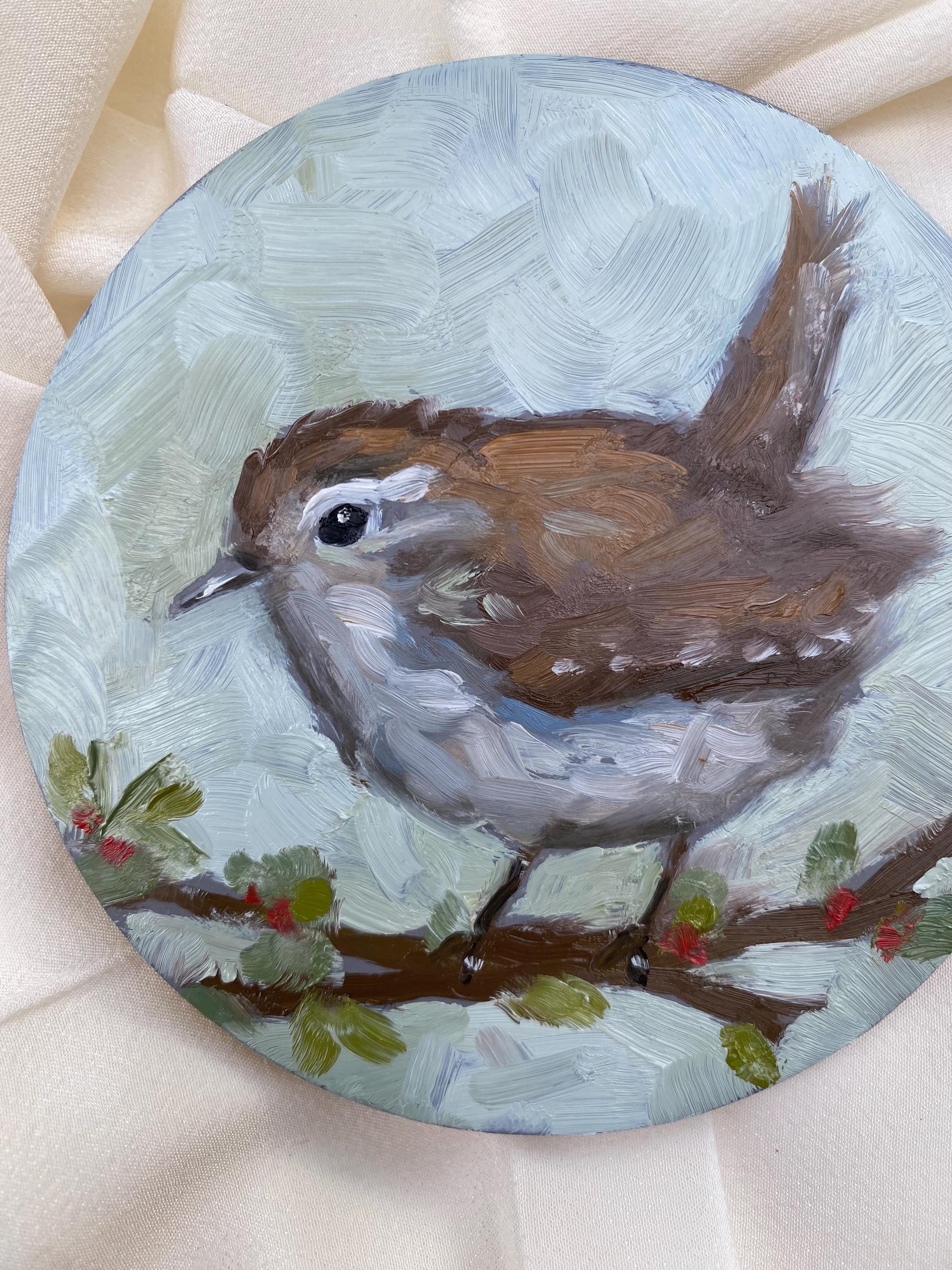 Original Wren Bird Oil Painting/small Round Wren Painting/ Wren Bird ...