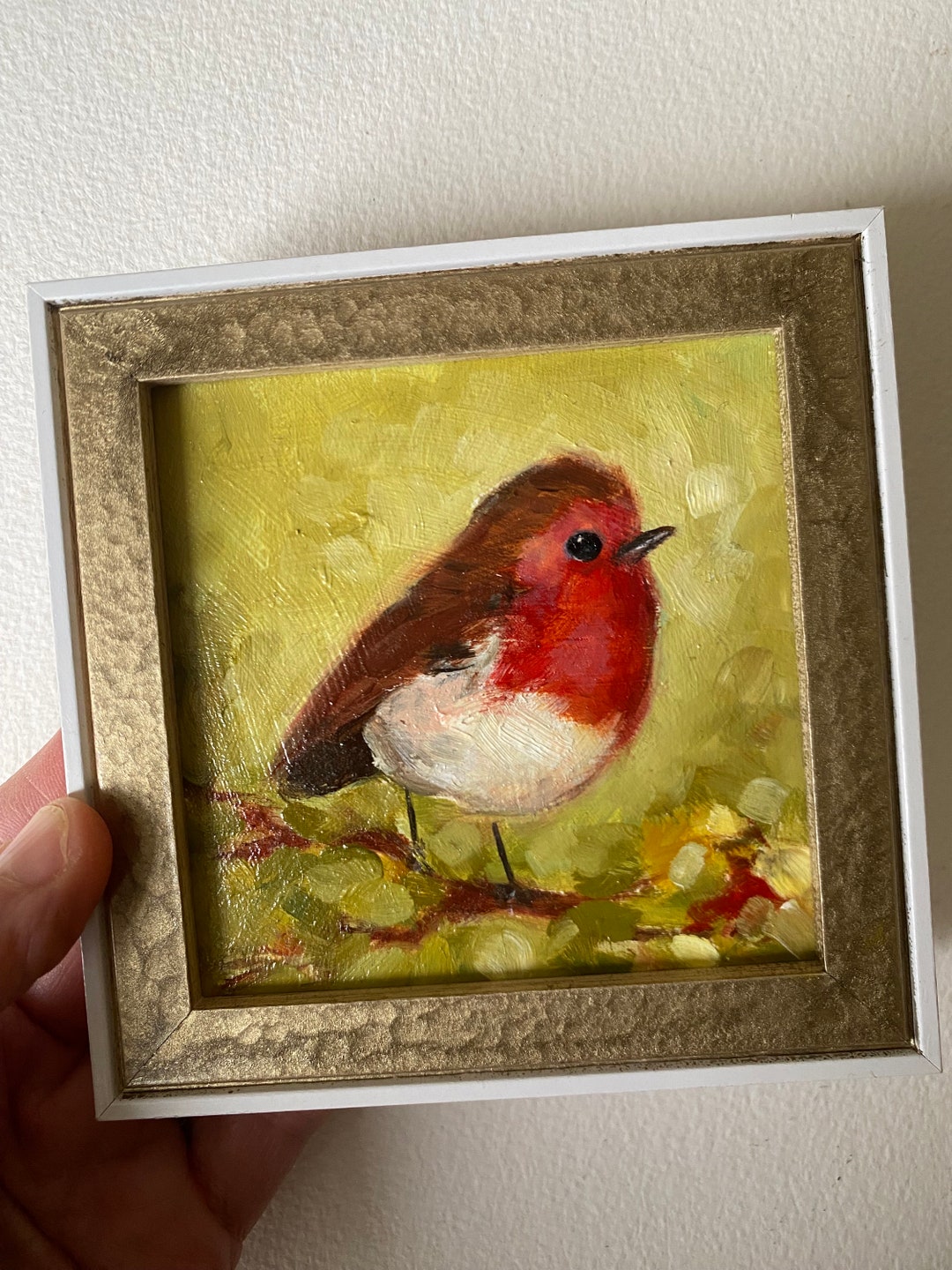 Robin Painting/original 4x4 Robin Bird Painting Framed/free Shipping - Etsy