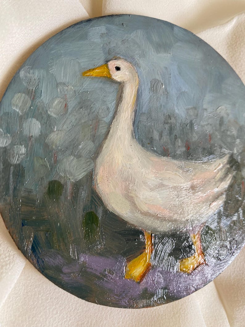 Original Duck Oil Painting, Small Round Animal Art (4 Inch) - Etsy
