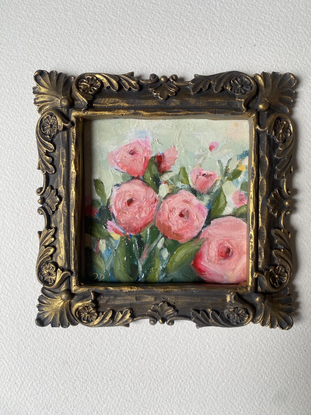 Original Pink Roses Antique Floral Vintage Frame Square 6x6 Antique ...