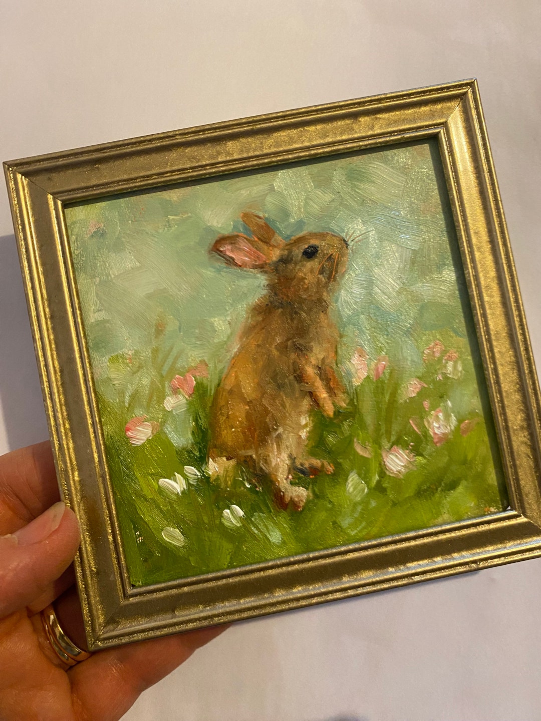 Original Rabbit Oil Painting/4x4 Cute Bunny Rabbit Painting - Etsy