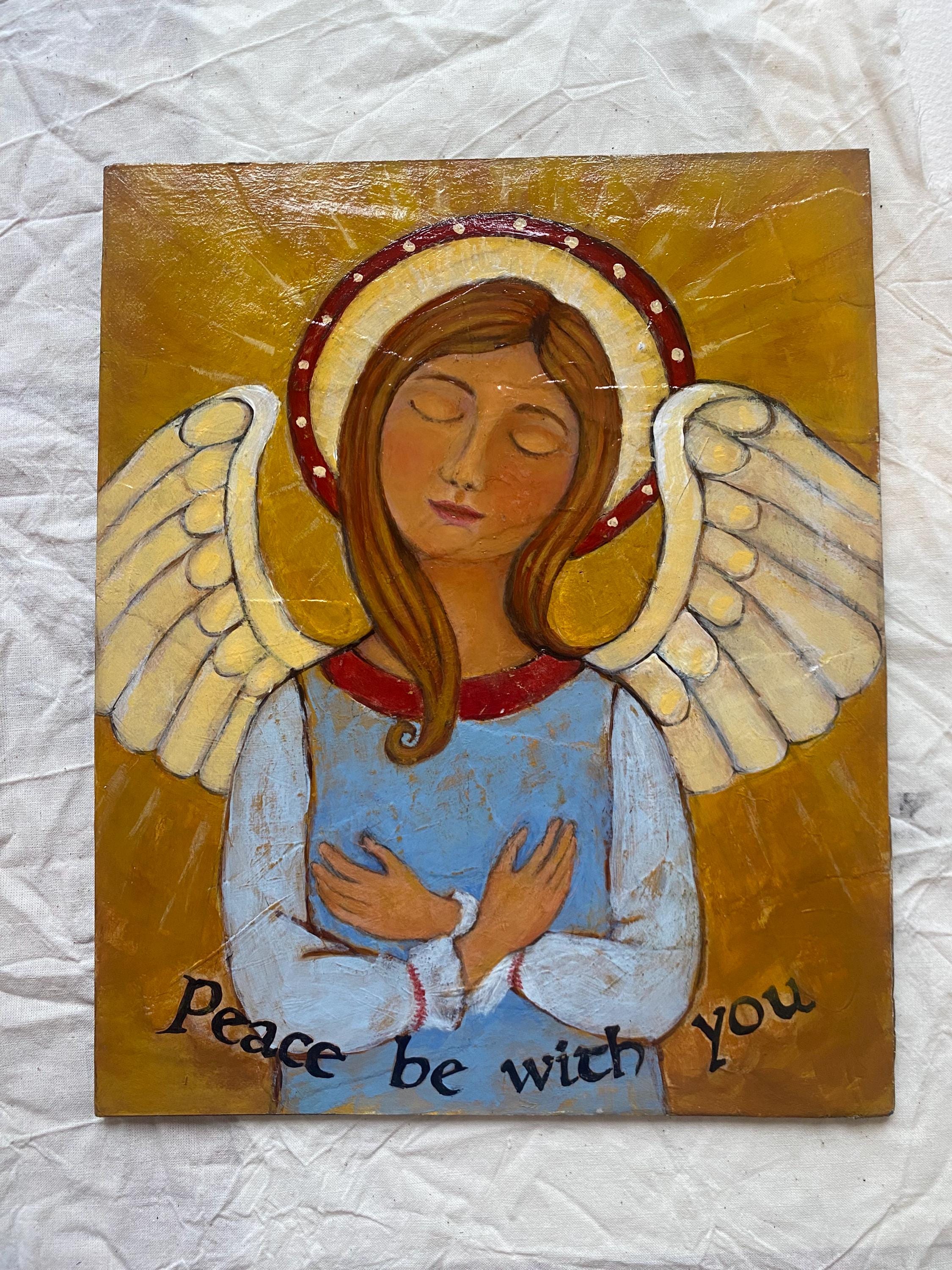 Angel Painting Original Collage and Acrylic Paint Peace Angel - Etsy