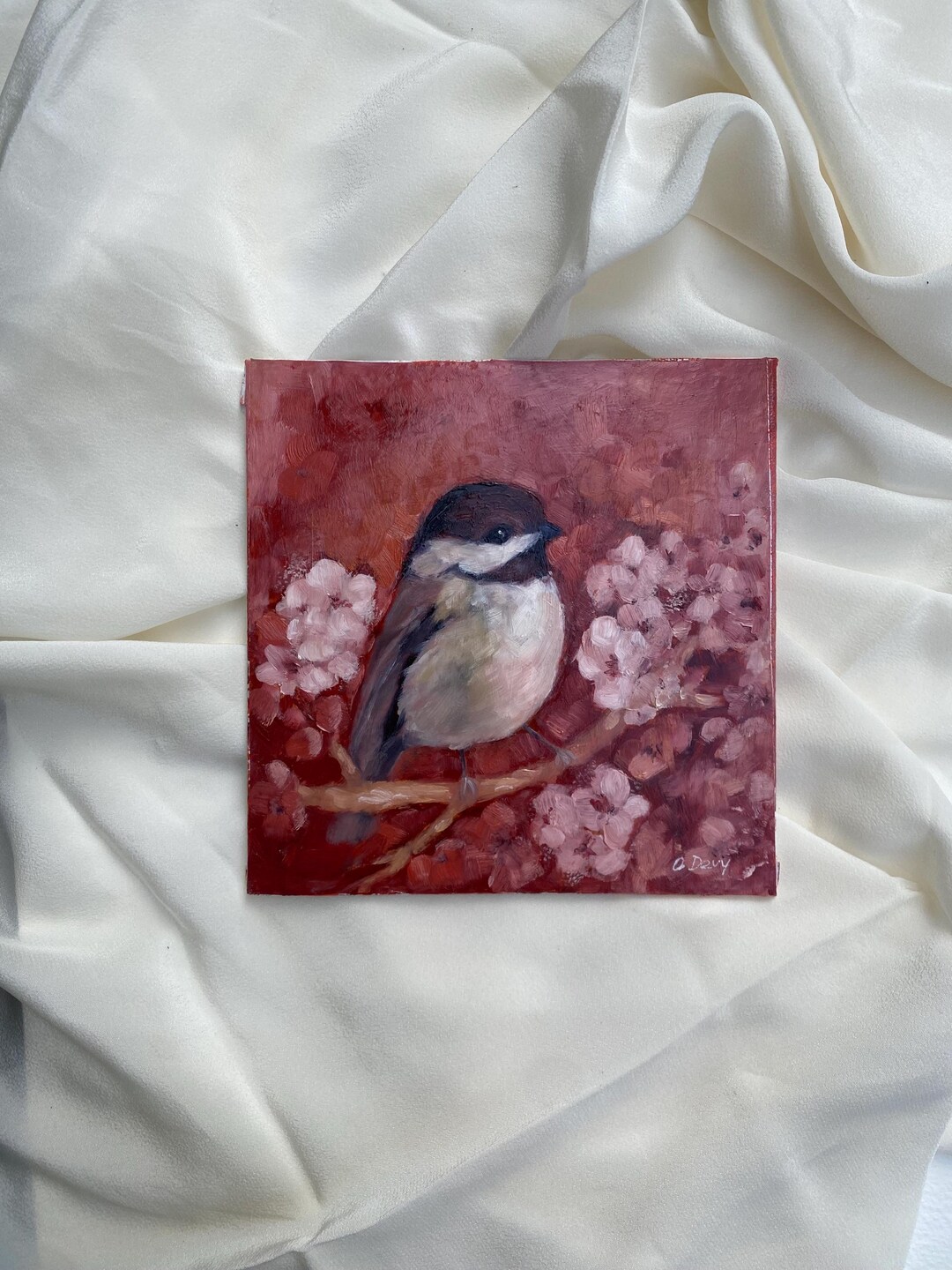 Chickadee Bird Original Oil Painting, 6x6 Inch on Canvas Board - Etsy