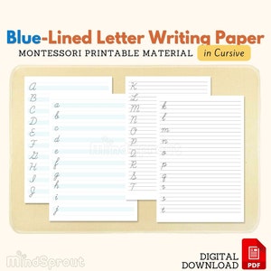 Montessori Blue-lined CURSIVE Letter Writing Sheet Tracing Activity ...