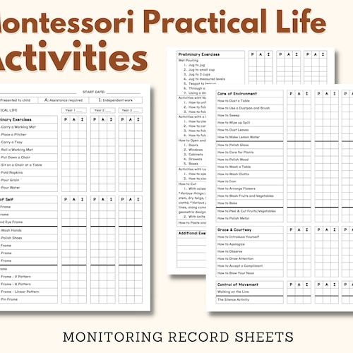 Montessori PRACTICAL LIFE Activities Monitoring Record Sheets - Etsy