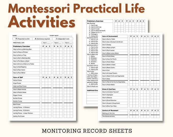 Montessori MATH Activities Monitoring Record Sheet Scope and Sequence ...
