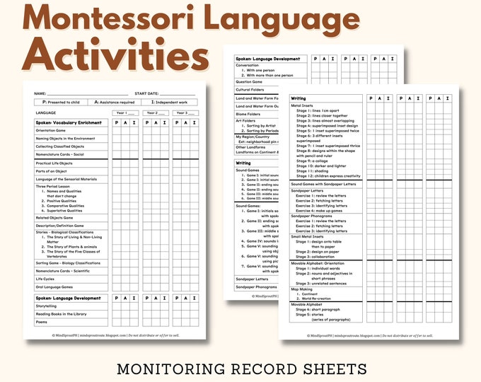 Montessori MATH Activities Monitoring Record Sheet Scope and Sequence ...