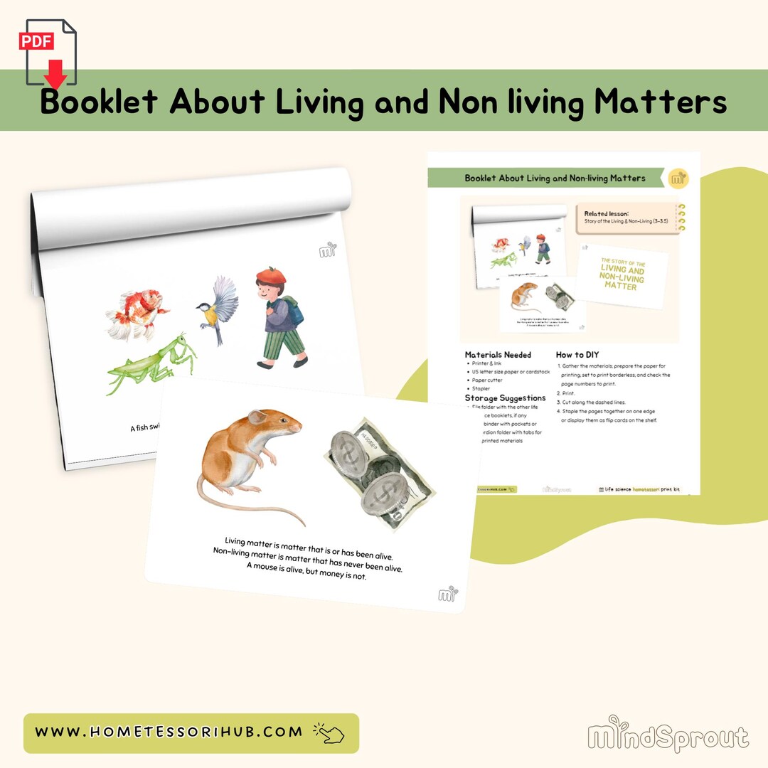 Booklet About Living and Non-living Matters Life Science Montessori ...
