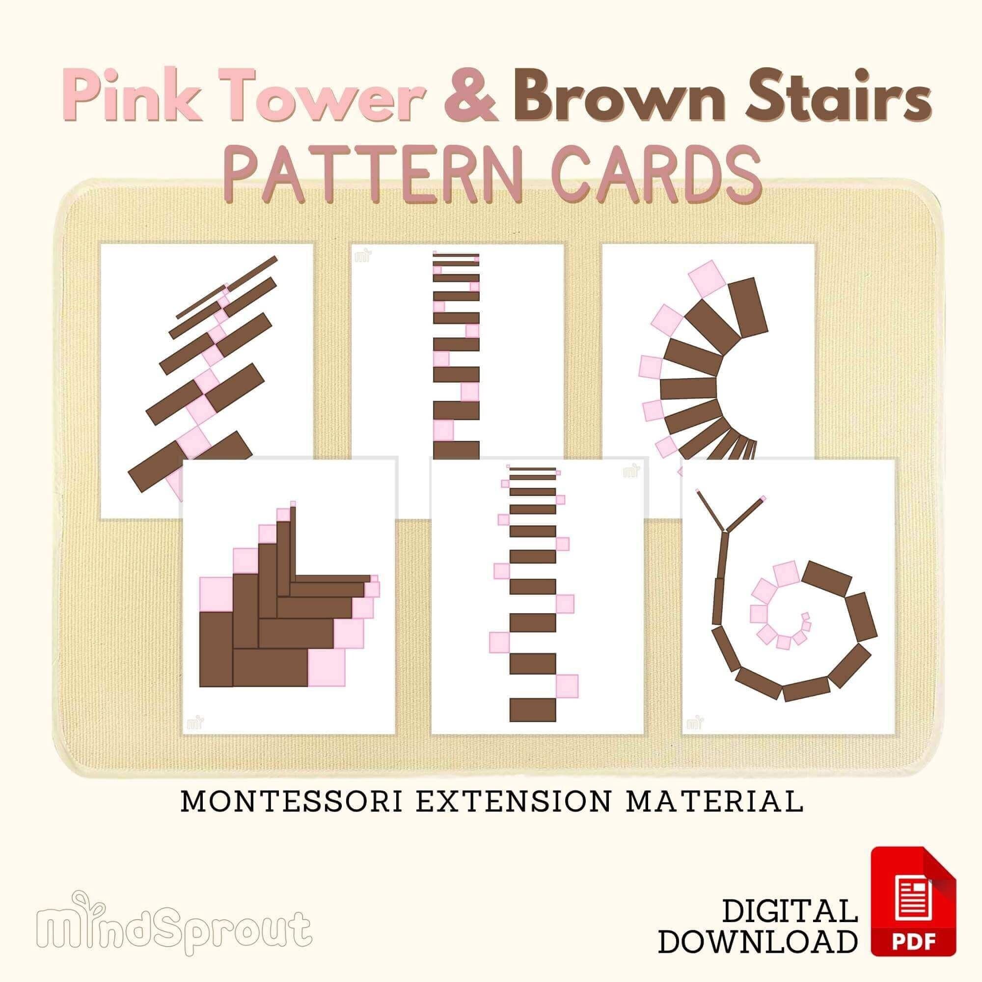 Pink Tower and Brown Stairs Pattern Cards Montessori Sensorial Material ...