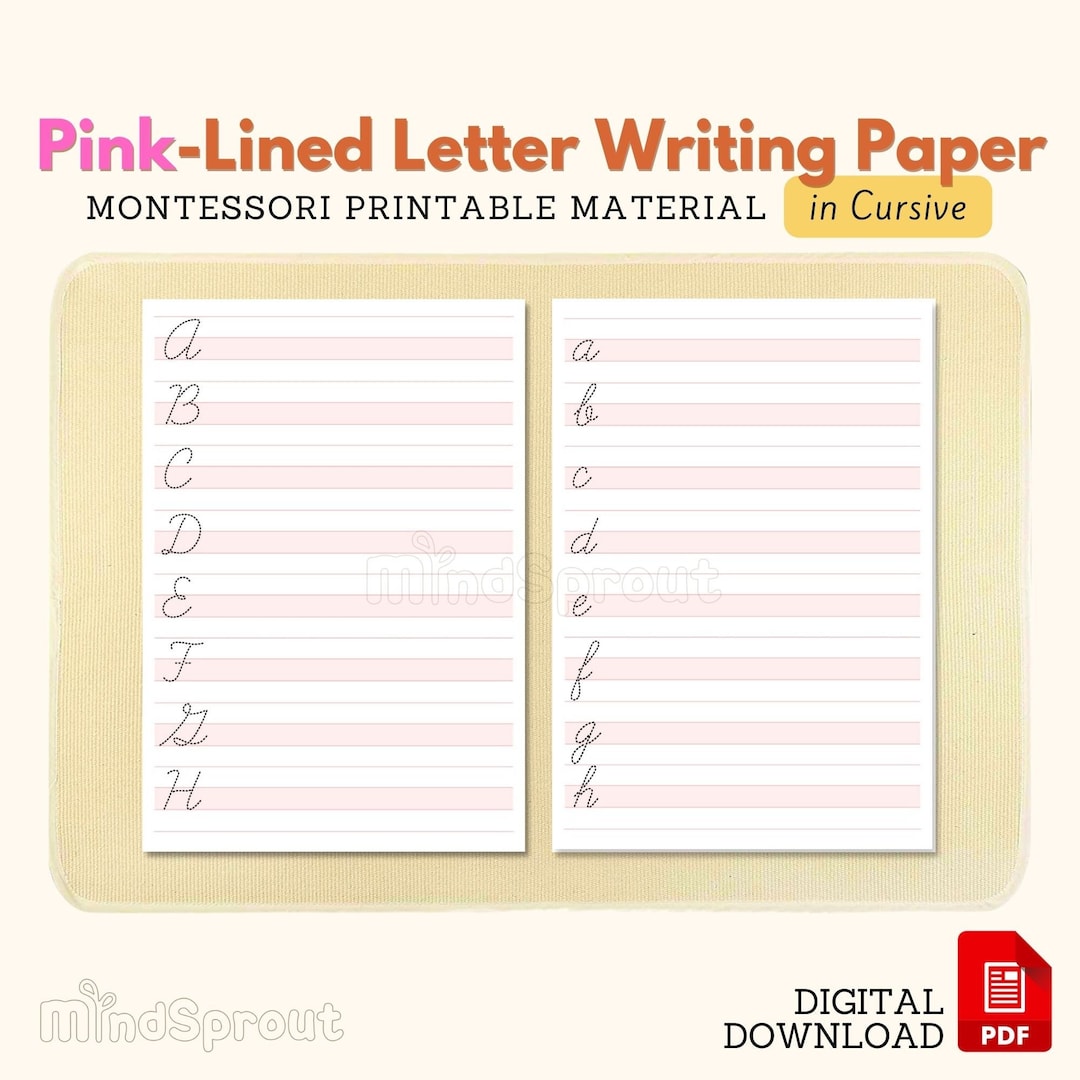 Montessori Pink-lined CURSIVE Letter Writing Sheet Tracing Activity ...