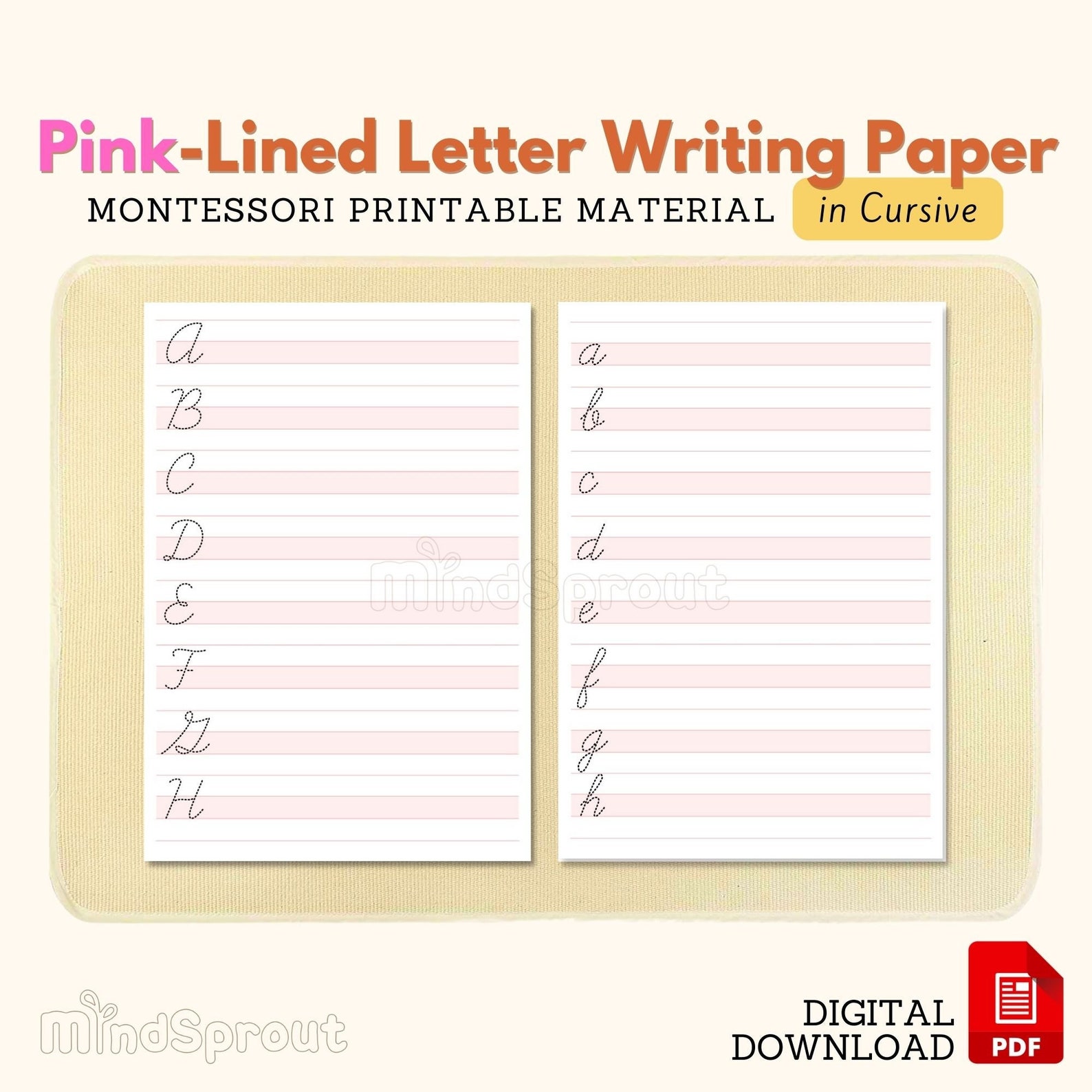 Montessori Pink-lined CURSIVE Letter Writing Sheet Tracing Activity ...