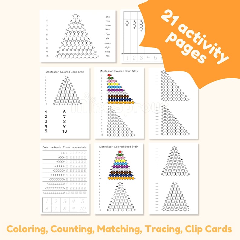 Colored Short Bead Stair Montessori Math Material Counting One-to-one ...