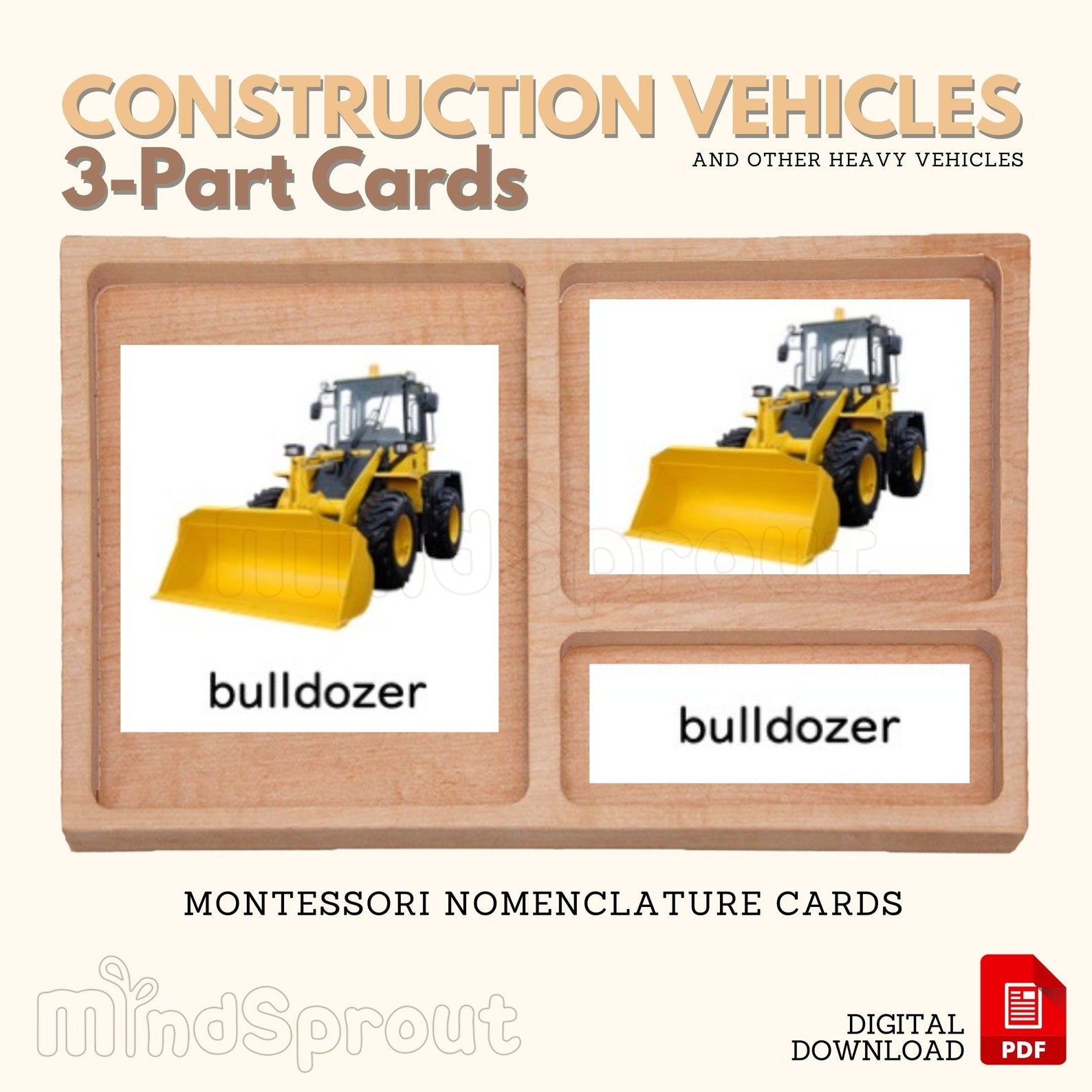 CONSTRUCTION VEHICLES Montessori Nomenclature Classified 3-part Cards ...