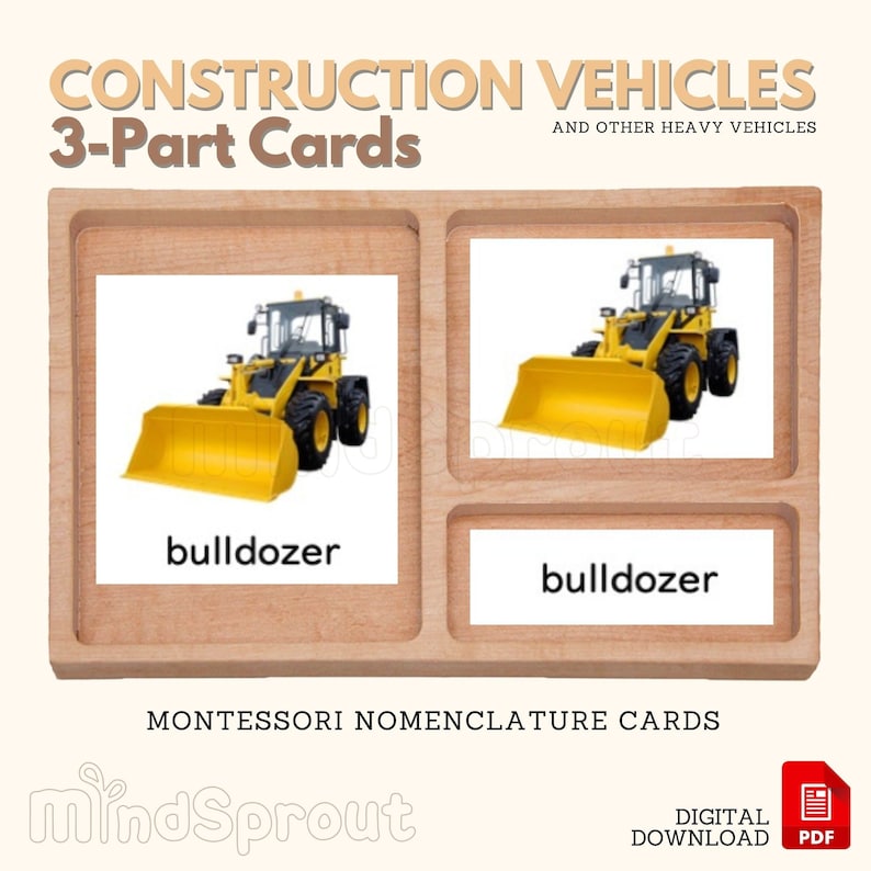 CONSTRUCTION VEHICLES Montessori Nomenclature Classified 3-part Cards ...