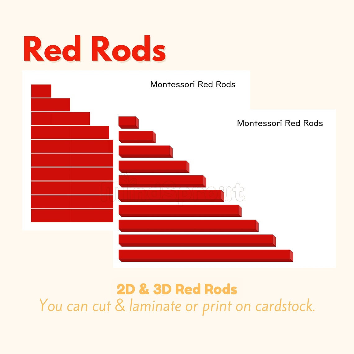 Red Rods Montessori Sensorial Material Extension Worksheet Coloring ...