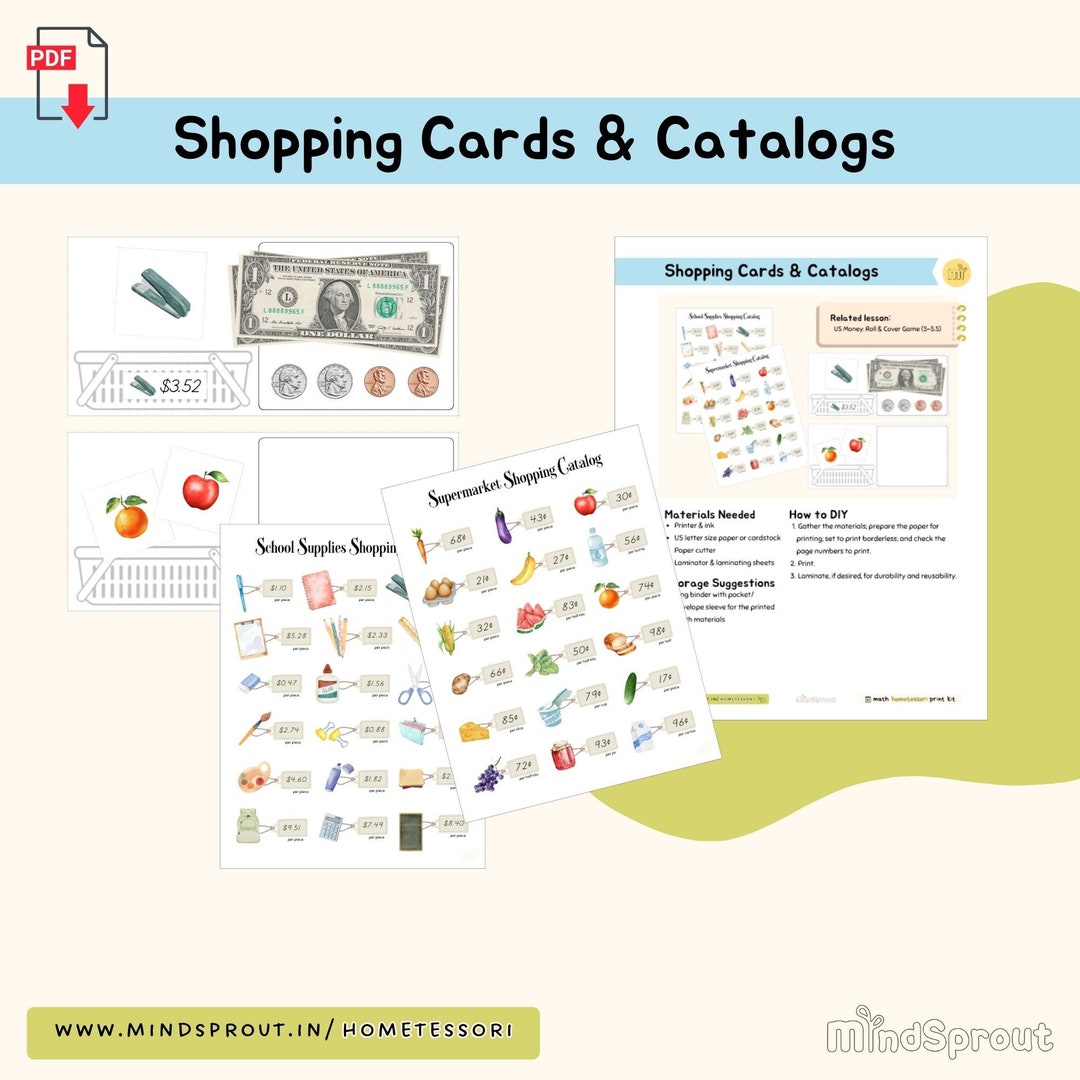 Math Money Shopping Activity Cards and Catalogs Montessori Material ...