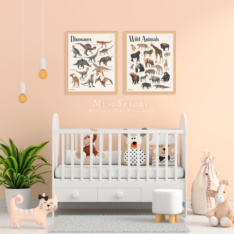 Educational Wall Art Montessori Chart Dinosaurs Poster Home Decor for ...