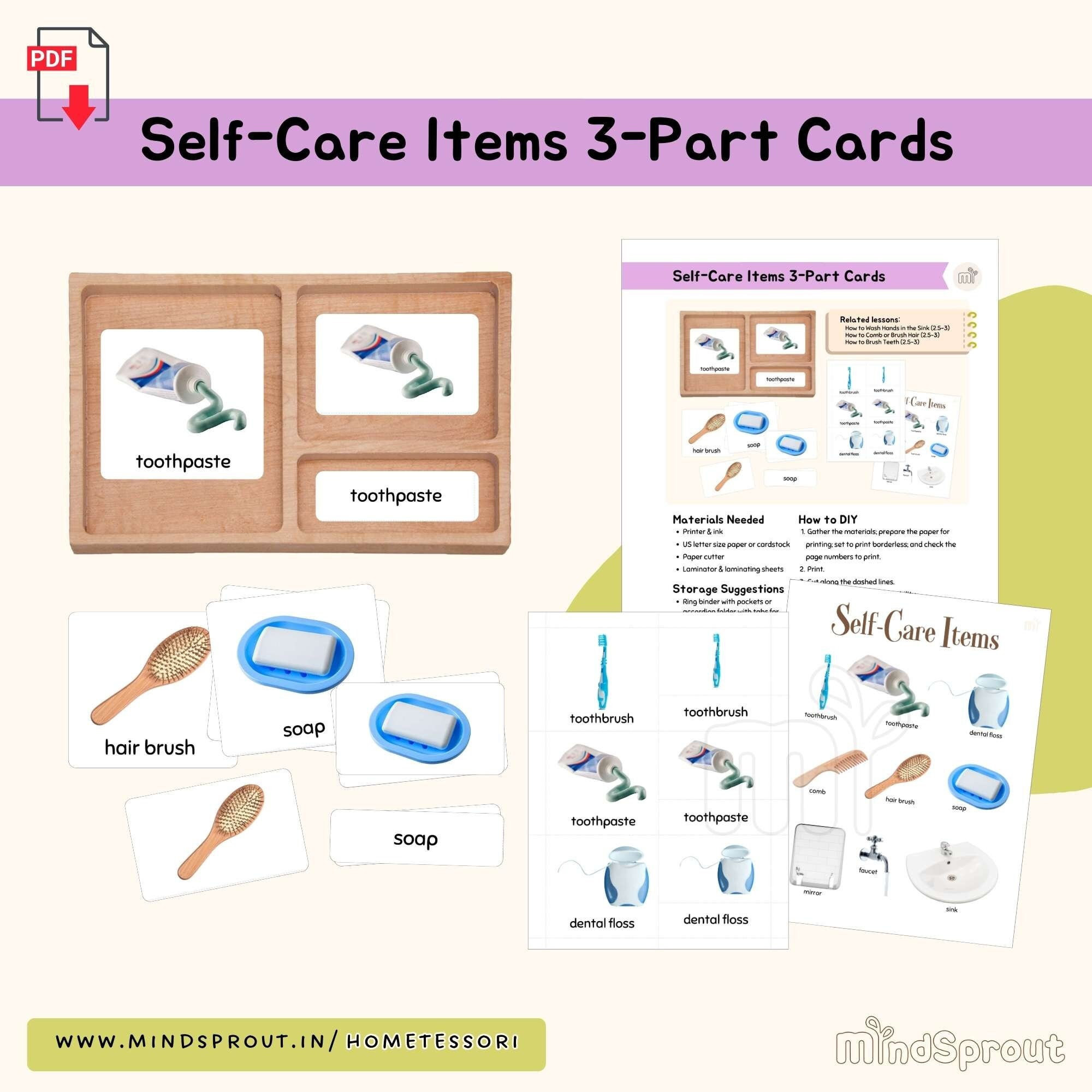 Self-care Items 3-part Cards Montessori Practical Life Extension ...