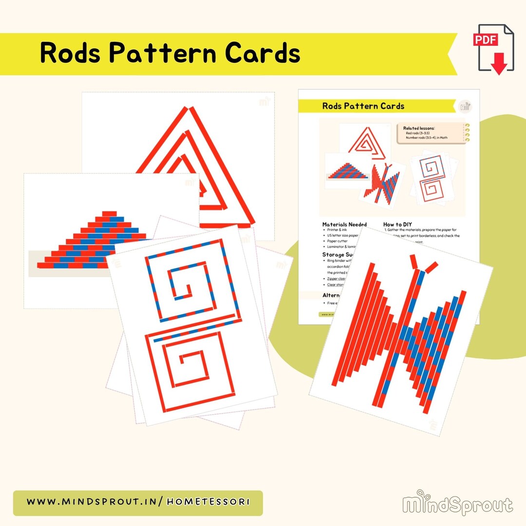 Red Rods Number Rods Pattern Cards Montessori Sensorial Extension ...