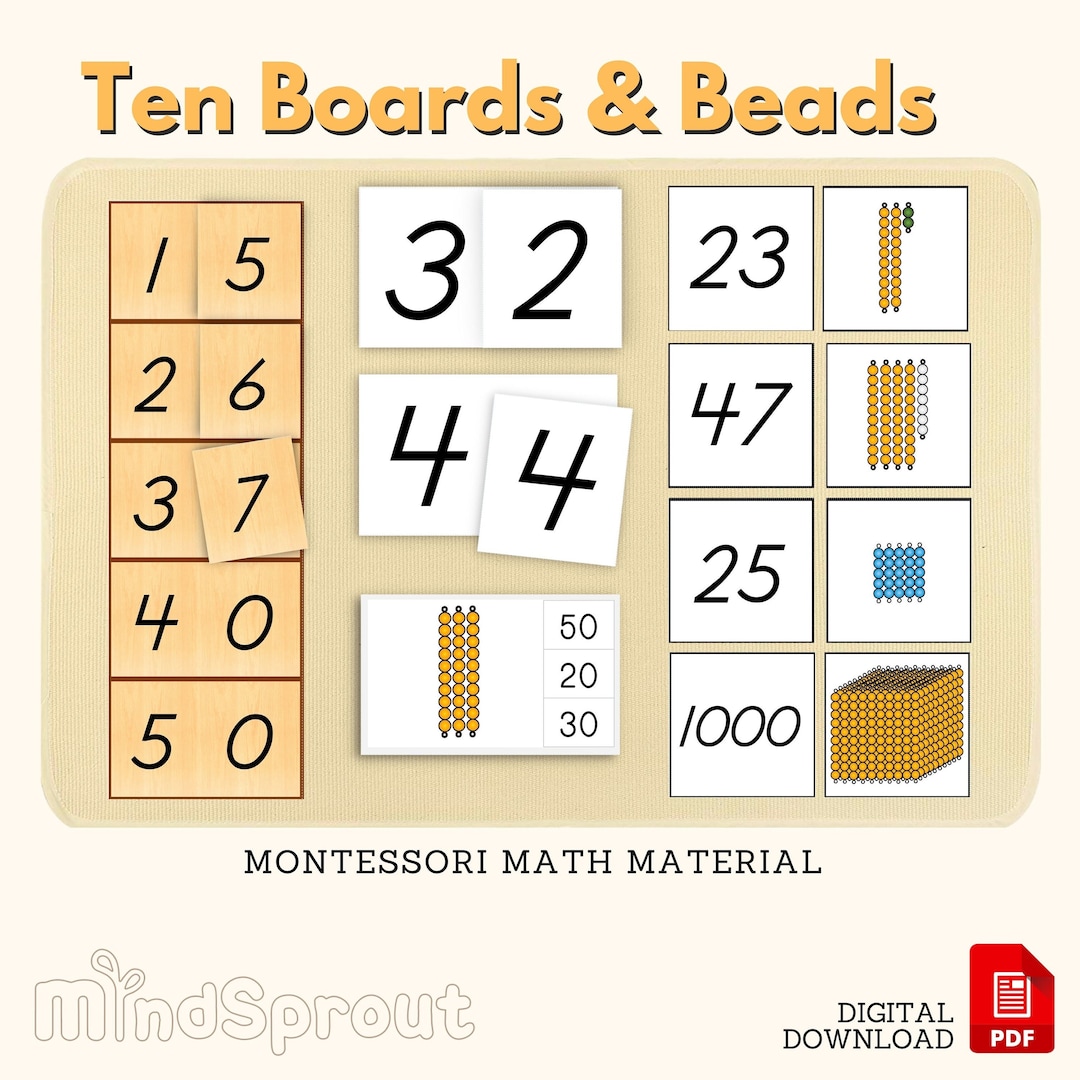 Ten Boards Ten Beads Colored Square Colored Cube Montessori Math ...