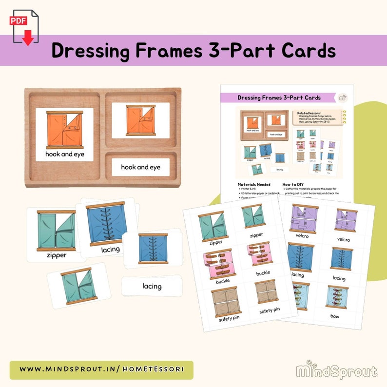 Dressing Frames 3-part Cards Montessori Practical Life Extension ...