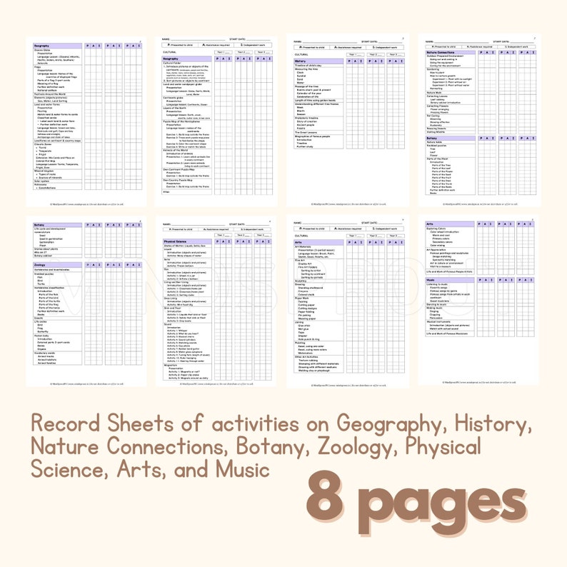 Montessori CULTURAL Activities Monitoring Record Sheet Geography Scope ...