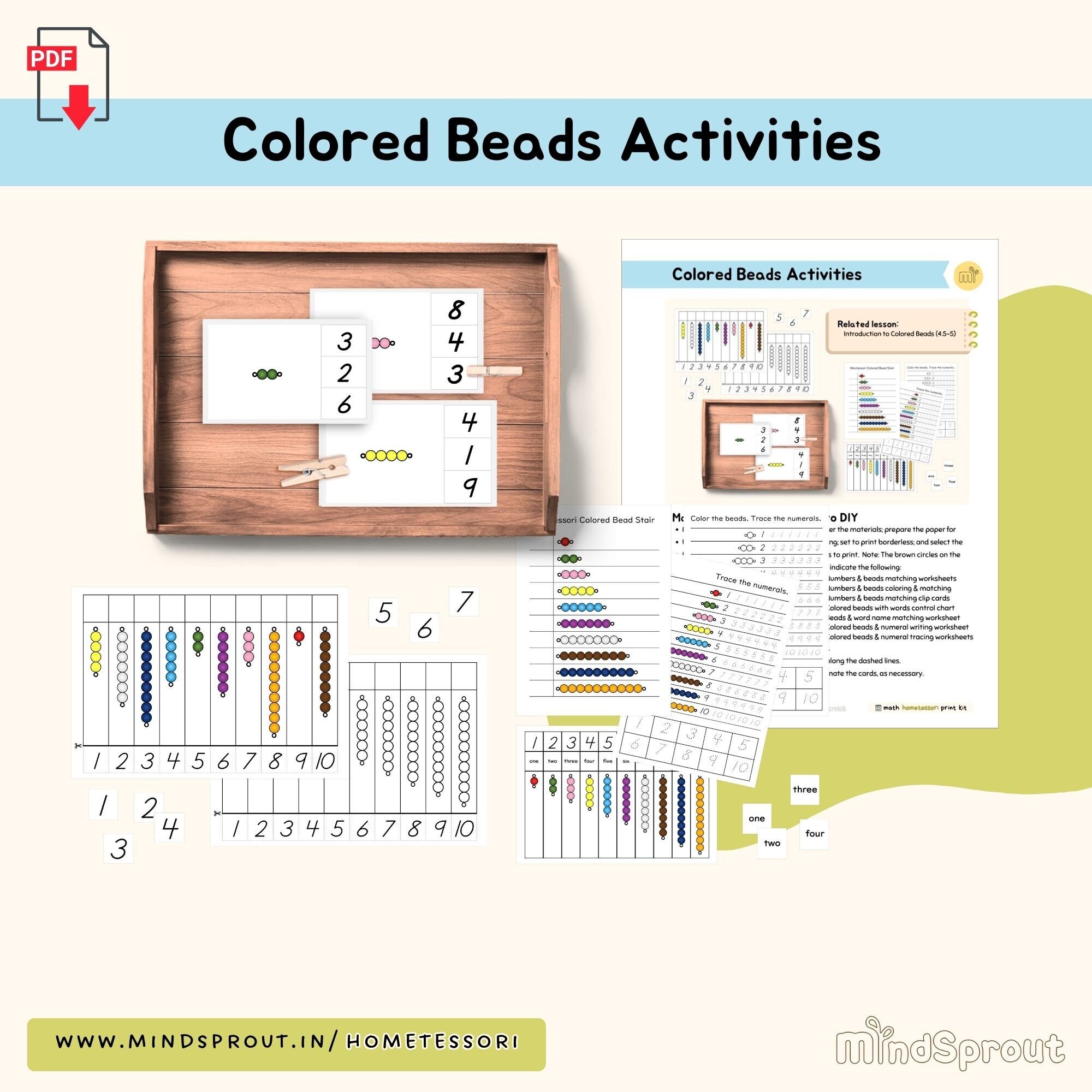 Colored Short Bead Stair Montessori Math Material Counting One-to-one ...
