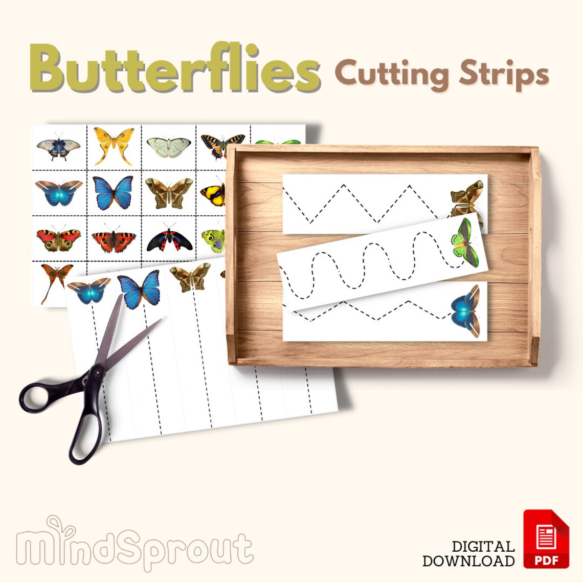 BUTTERFLY Cutting Strips & Symmetry Puzzles Match, Scissors Activity ...