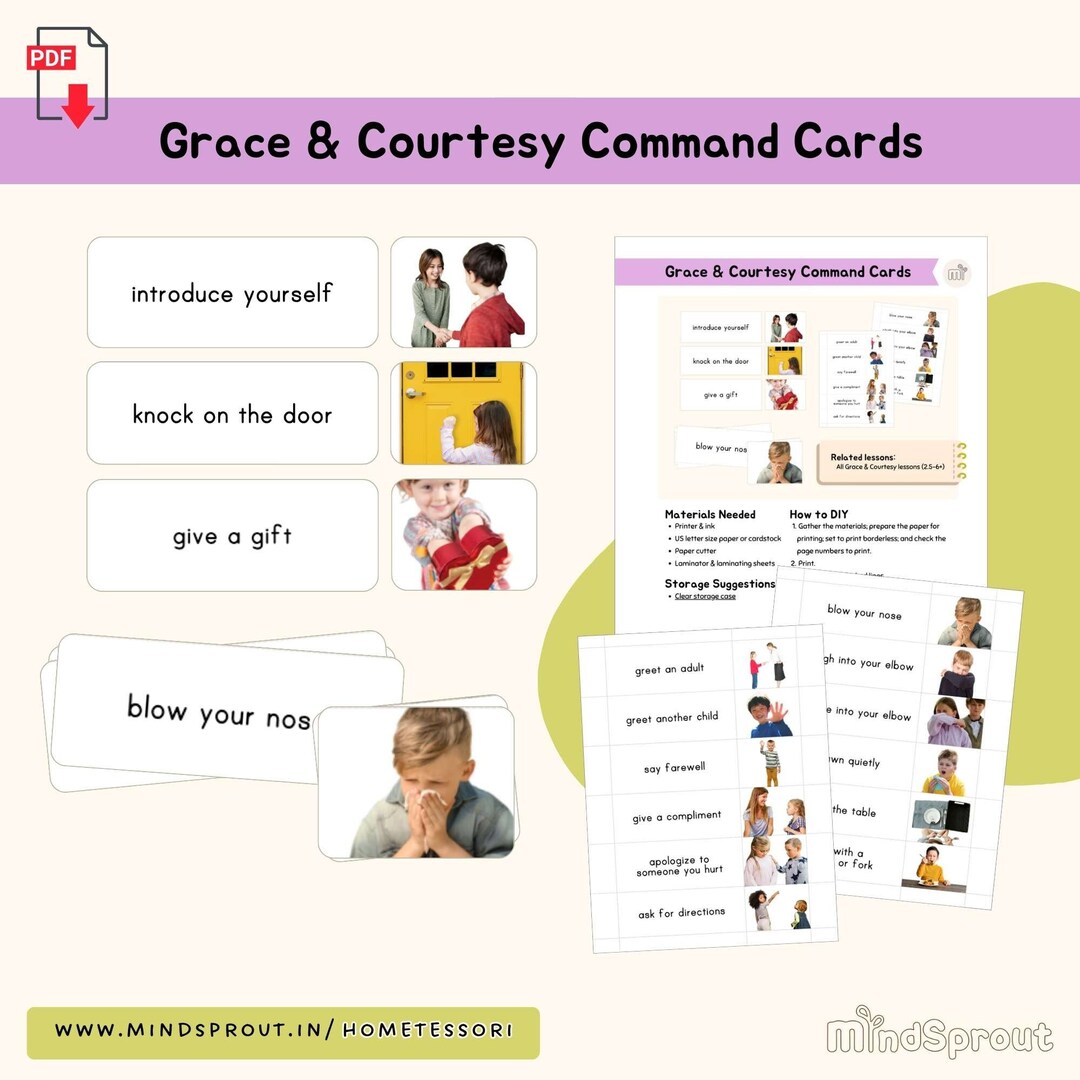 Grace & Courtesy Command Cards Montessori Practical Life Skill ...